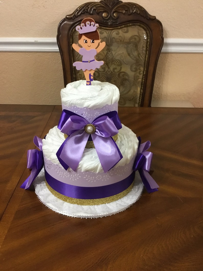 Purple and Gold Diaper Cake/ Cute Girl Diaper Cake/ 2 Tier Diaper Cake ...