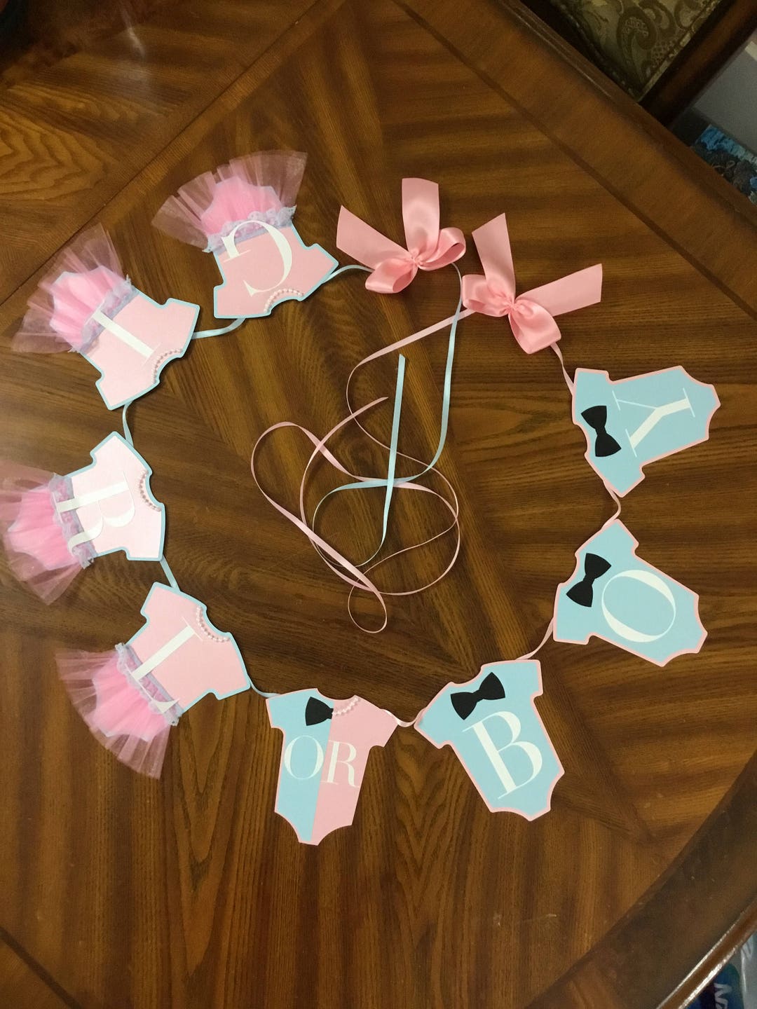 Gender Reveal Party Banner / Boy or Girl? Banner / Pink and Blue Onesie ...