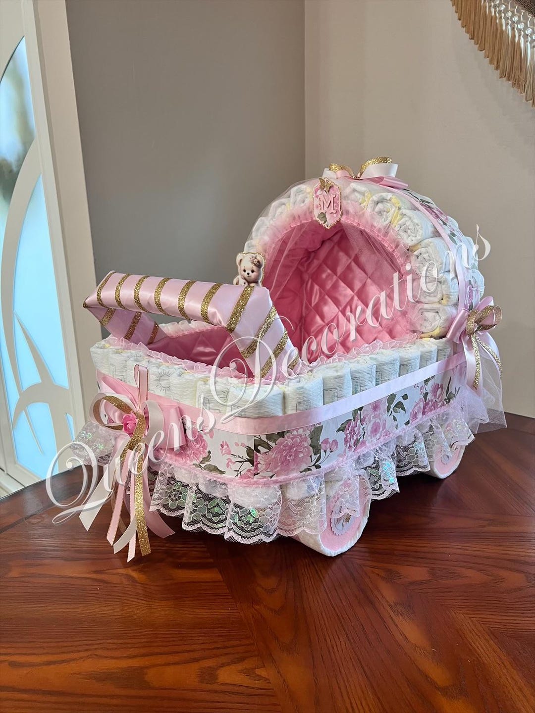 Baby in Bloom Diaper Stroller/ Pink Diaper Carriage/ Baby Gift / Baby ...