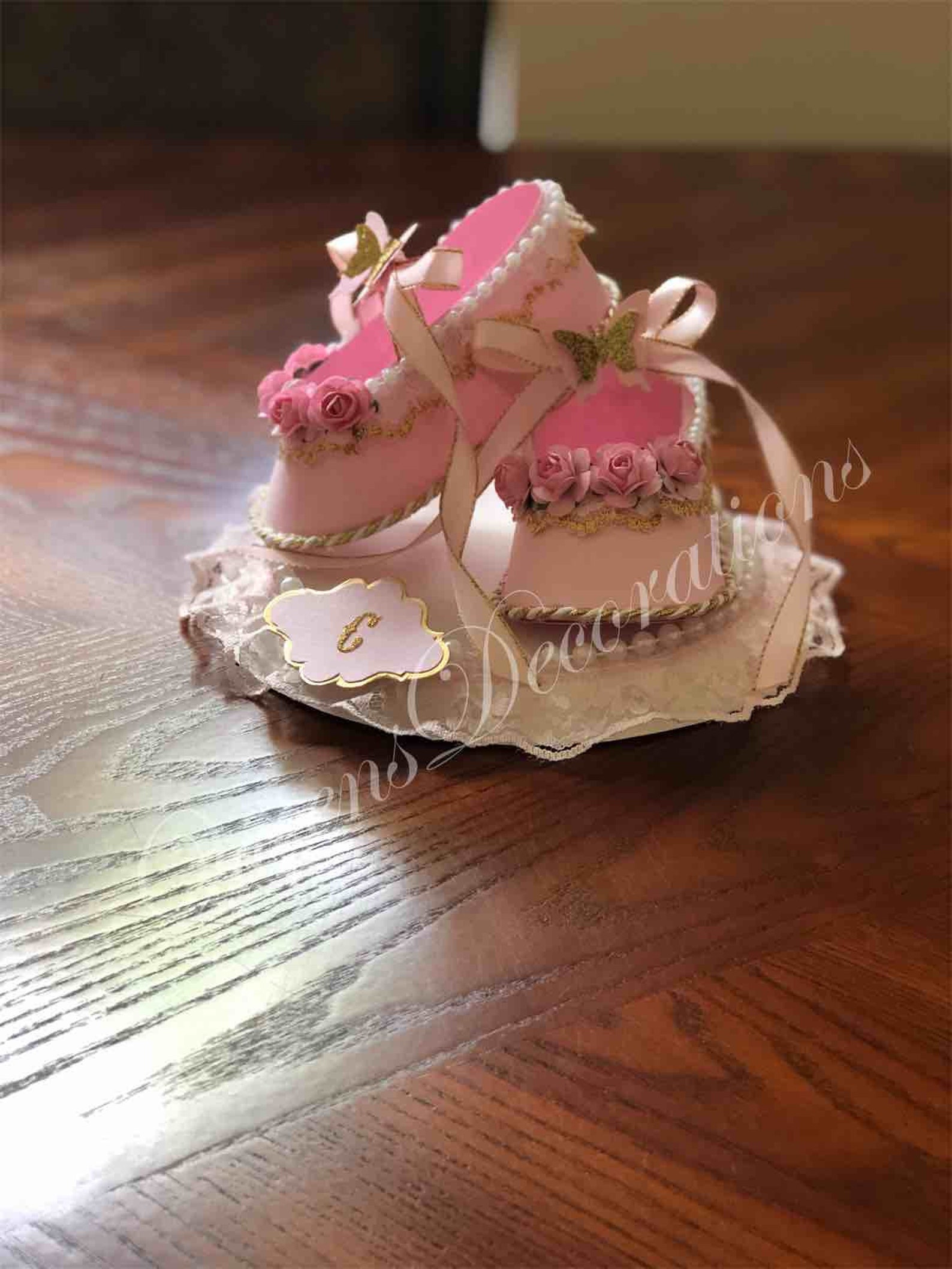 Ballerina Cake Topper Shoes/ Customizeable Cake Topper/ Pink and Silver ...