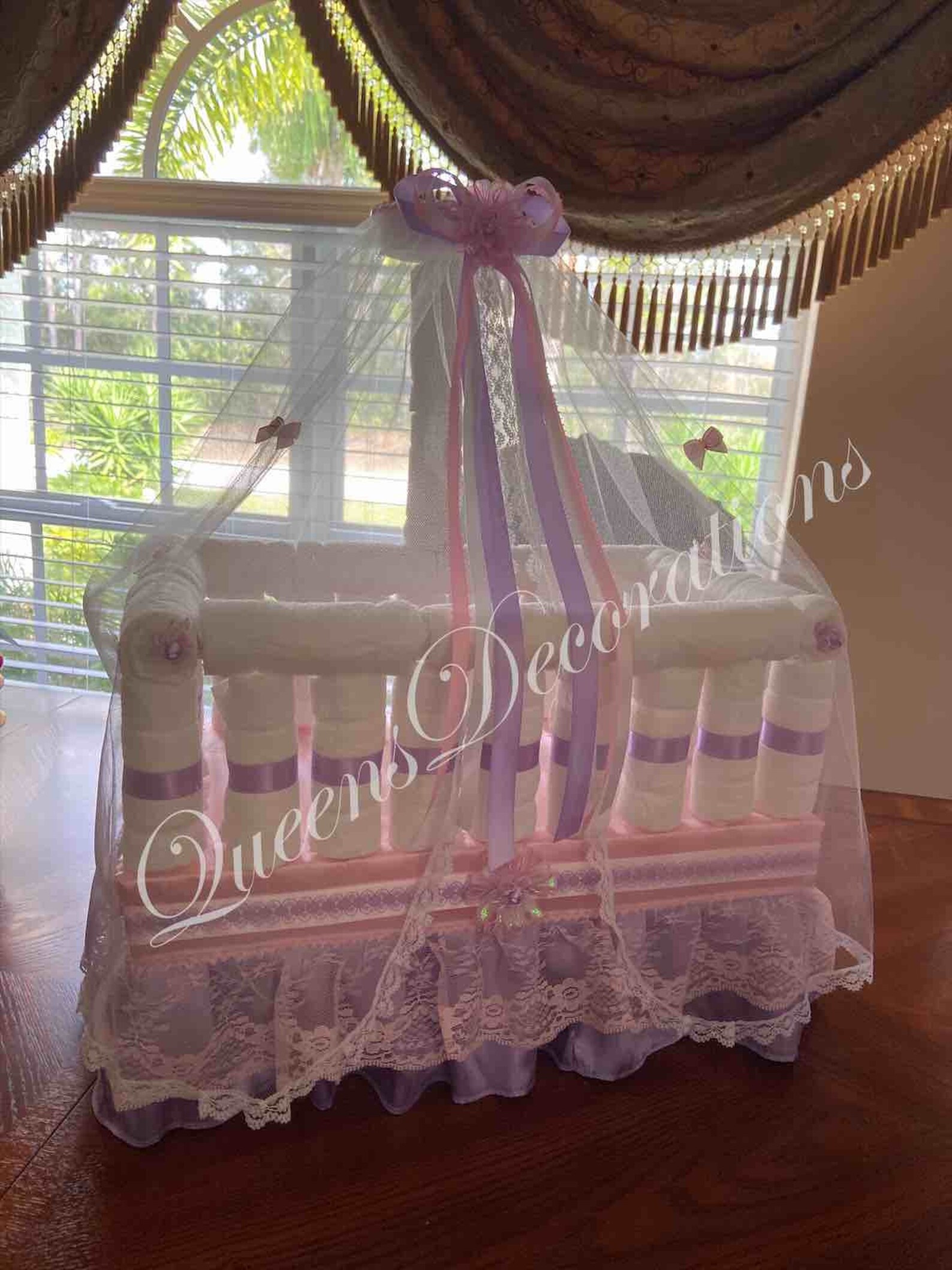 Elegant Diapers Crib / Beautiful Pink Crib/ Baby Girl Crib/ Centerpiece ...