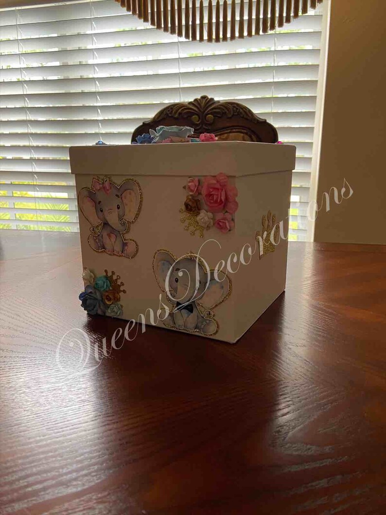 Gender Reveal Card Box/ Pink and Blue Elephant Card Box for - Etsy