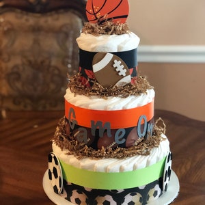 Sports Diaper Cake/ Basketball Diaper Cake/ Football Baby Shower ...