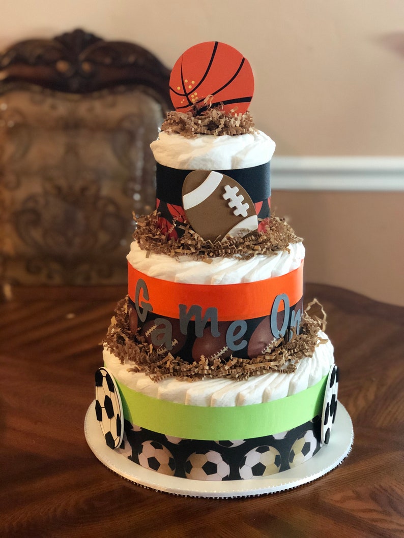 Sports Diaper Cake/ Basketball Diaper Cake/ Football Baby Shower ...