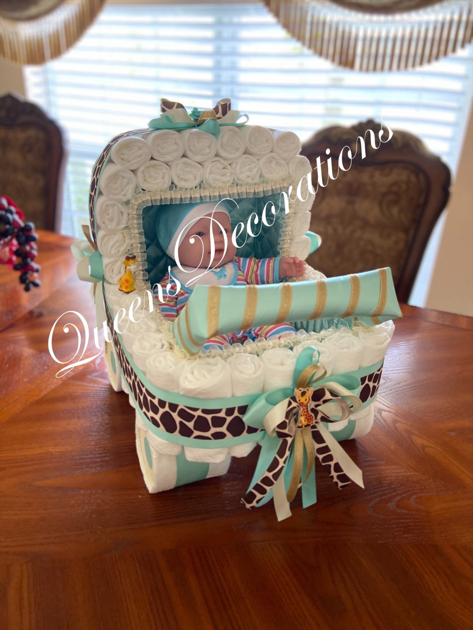 Aqua and Ivory Stroller/ Giraffe Diaper Stroller/ Baby Shower - Etsy
