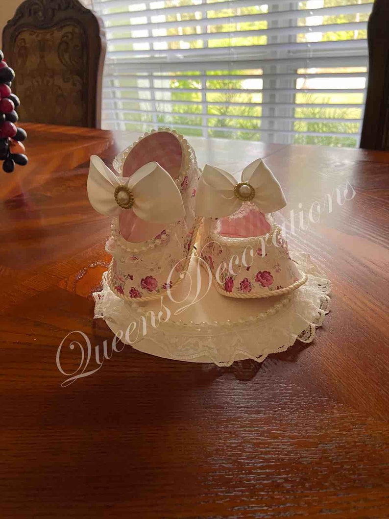 Vintage Floral Shoe Cake Topper/ivory and Pink Shoe Cake Topper/girl ...