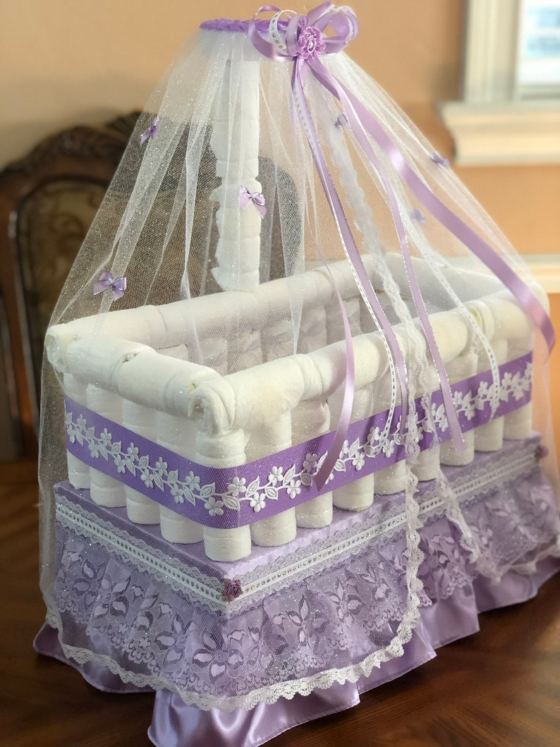 Elegant Diaper Crib/ Girl Baby Shower/ Beautiful Lavender and Silver ...