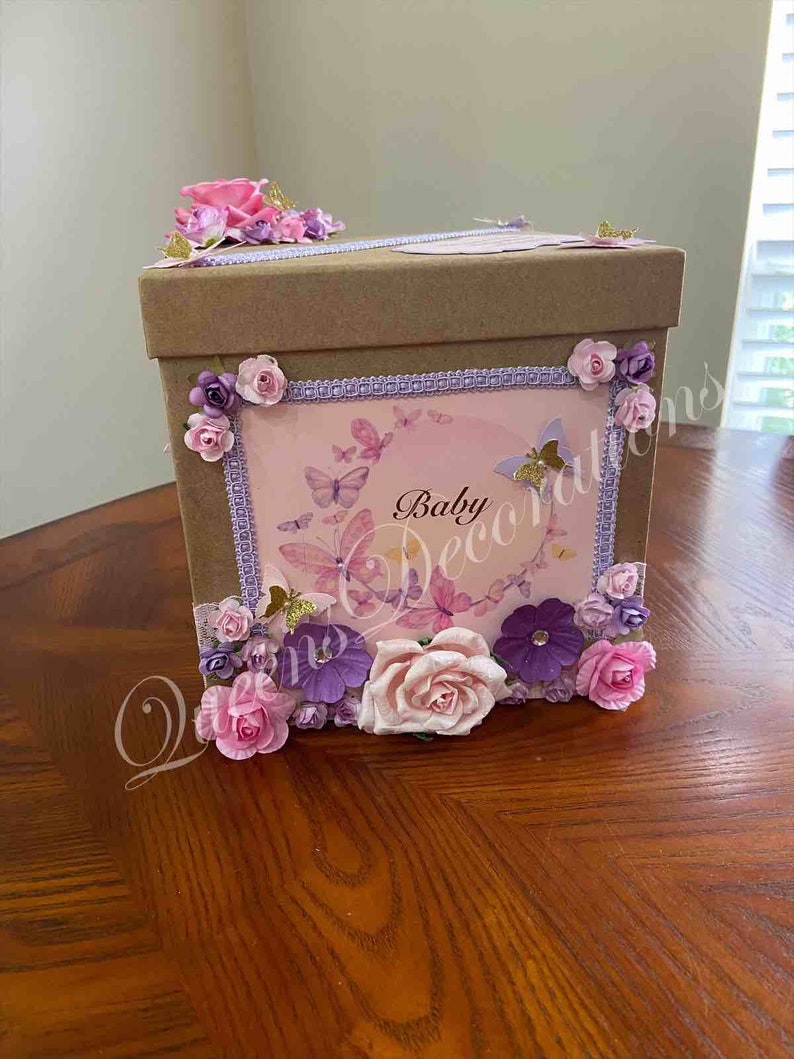 Cute Vintage Pink and Purple Card Box/ Baby Shower Card Box/ - Etsy