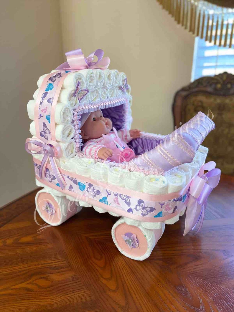 Elegant Diaper Stroller/ Girl Baby Shower/ Unique and Original Gift ...