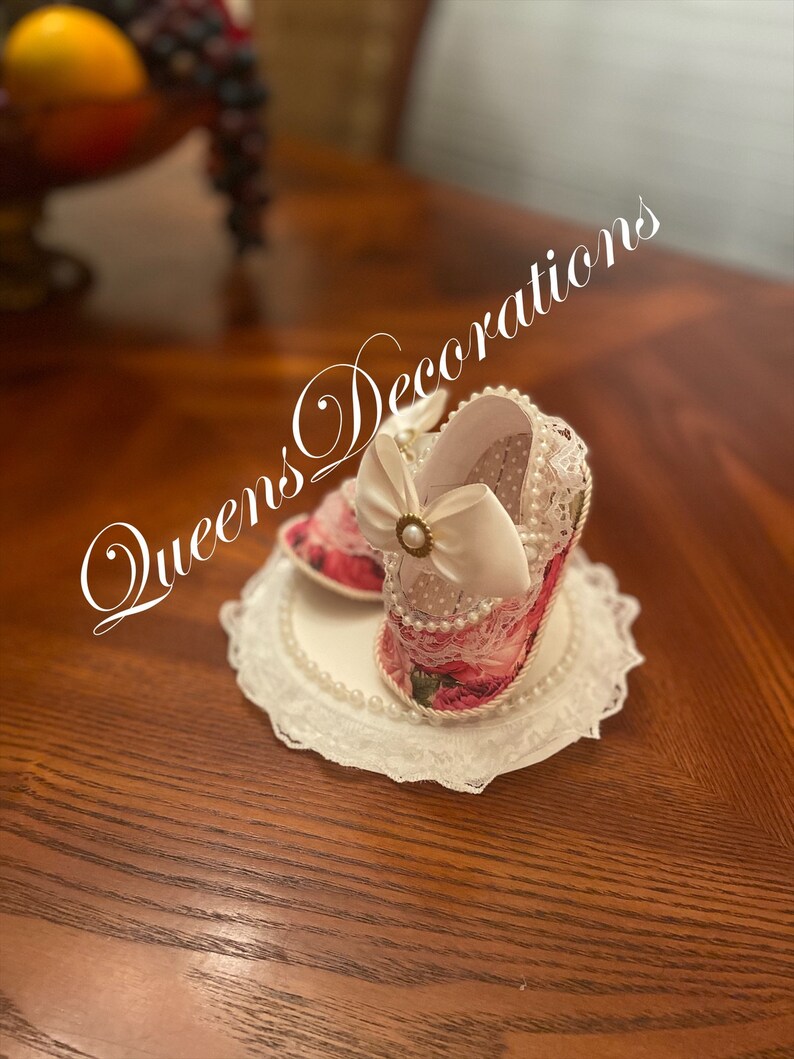 Vintage Floral Shoe Cake Topper/ivory and Pink Cake Topper Shoe/ Girl ...