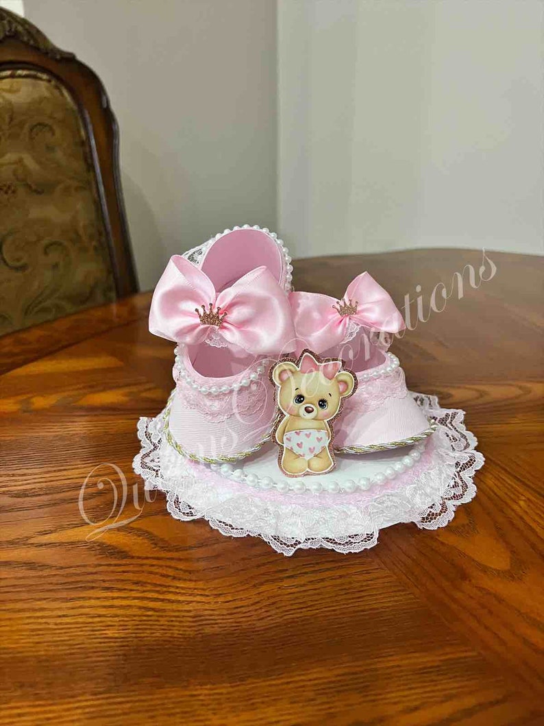 Cute Cake Topper Shoe/ Teddy Bear Baby Girl/ Pink Cake Topper | Etsy