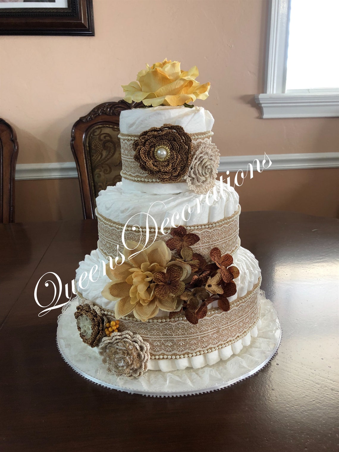 Gender Neutral Shabby Chic/ Rustic Diaper Cake/ Elegant Diaper Cake ...