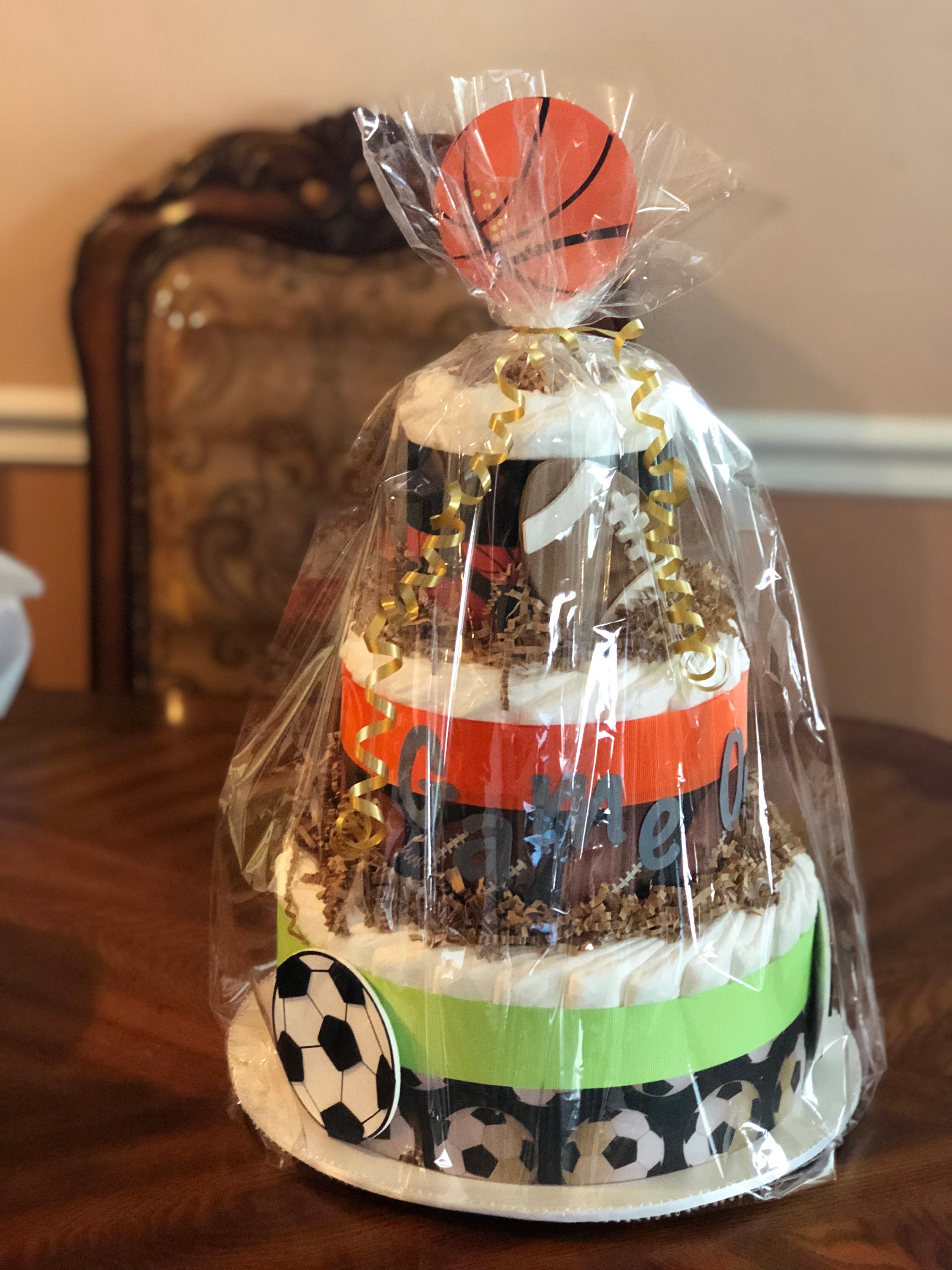 Sports Diaper Cake/ Basketball Diaper Cake/ Football Baby Shower ...