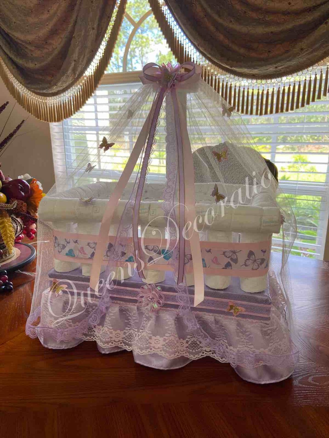 Elegant Diaper Crib/ Girl Baby Shower/ Beautiful Pink and Lavender ...
