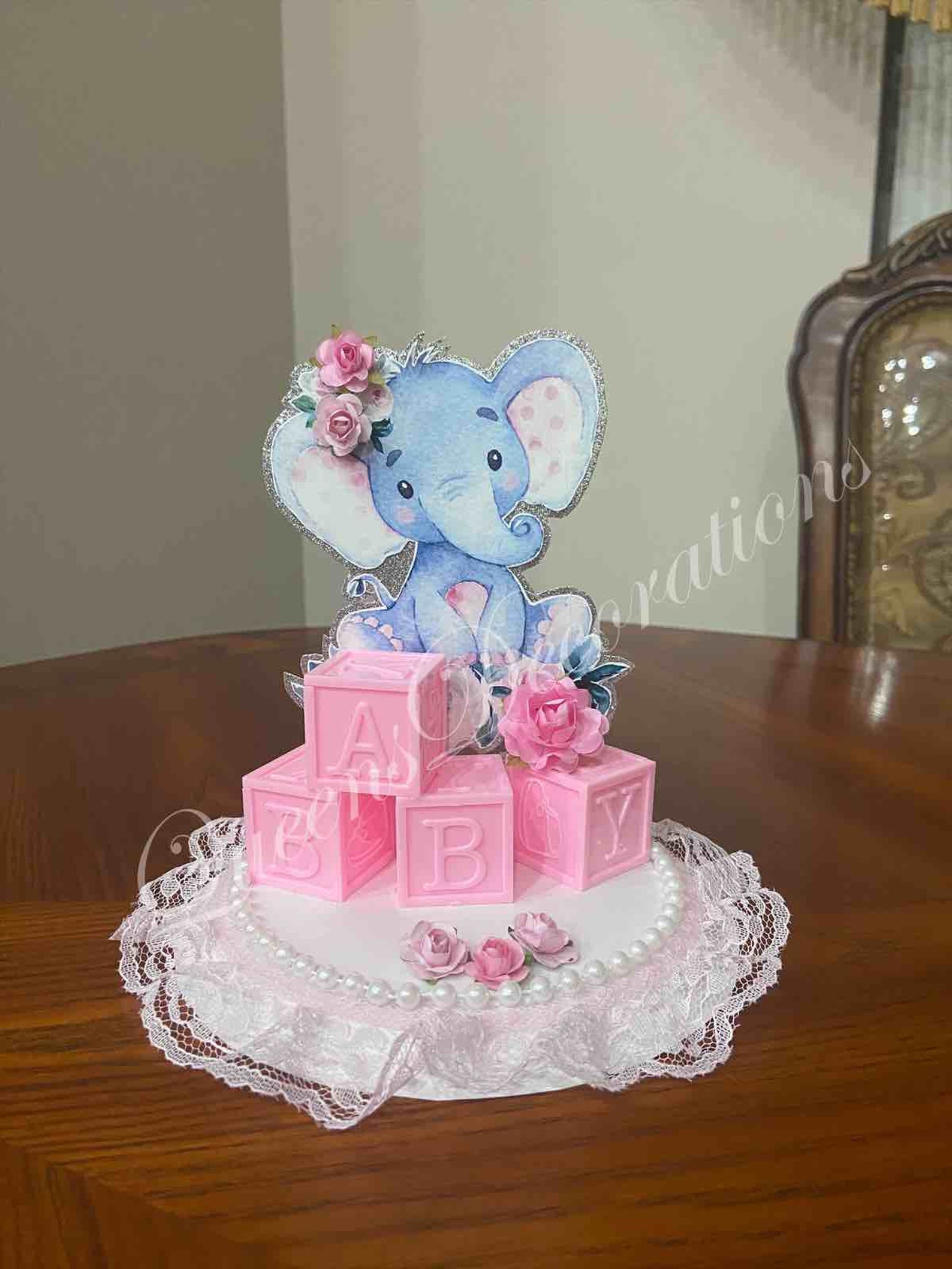 Floral Elephant Cake Topper/ Baby Blocks Cake Topper/ Girl | Etsy