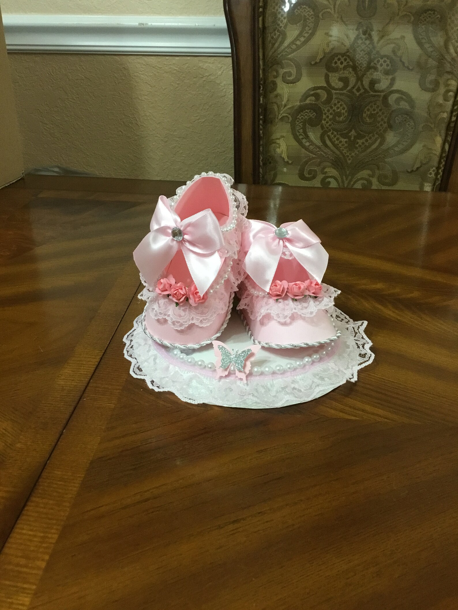 Unique Cake Topper/ Elegant Pink Shoes / Pink and Silver Shoes Cake ...
