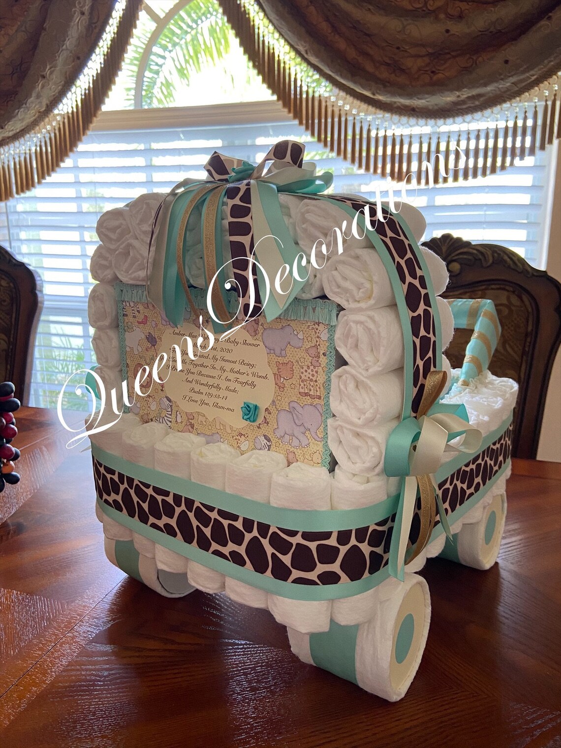 Aqua and Ivory Stroller/ Giraffe Diaper Stroller/ Baby Shower | Etsy