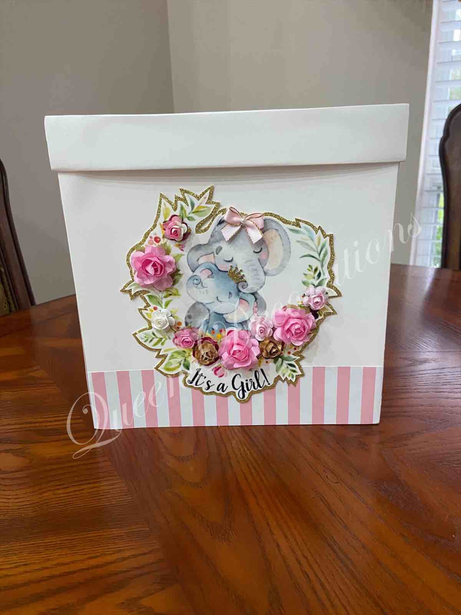 Elephant Card Box/ Elephant Themed Card Box/ Pink and Gold - Etsy
