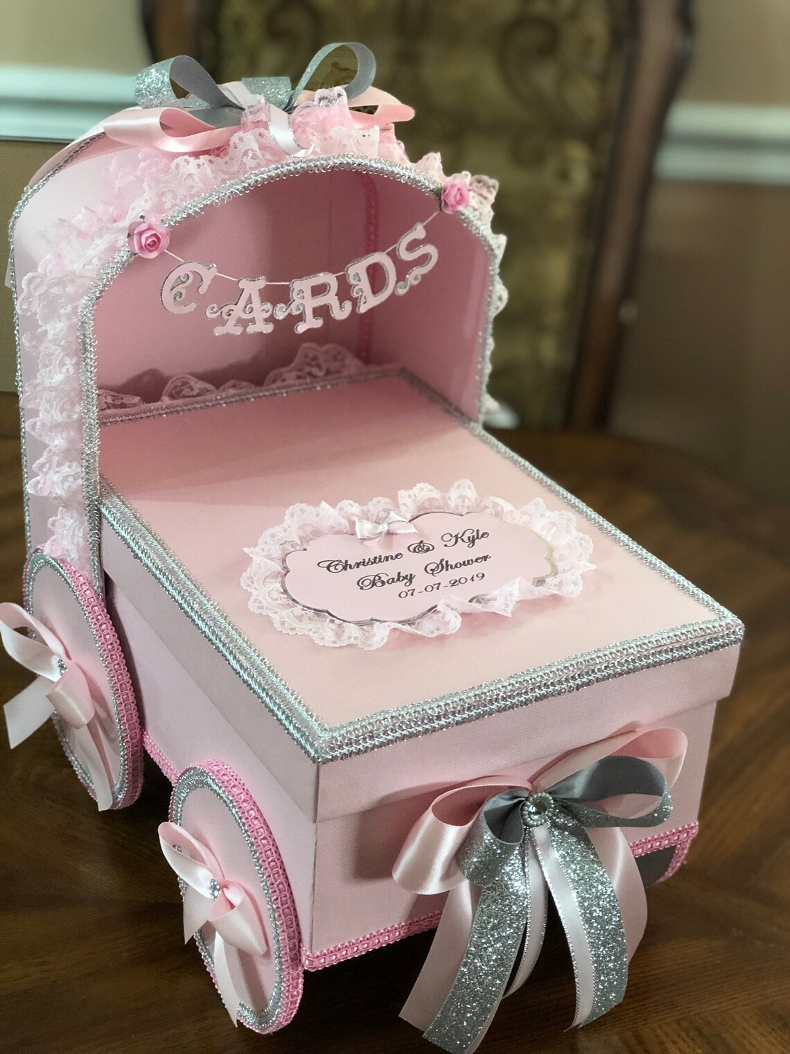 Card Box Stroller/ Pink and Silver Card Box/ Girl Baby Shower/ | Etsy