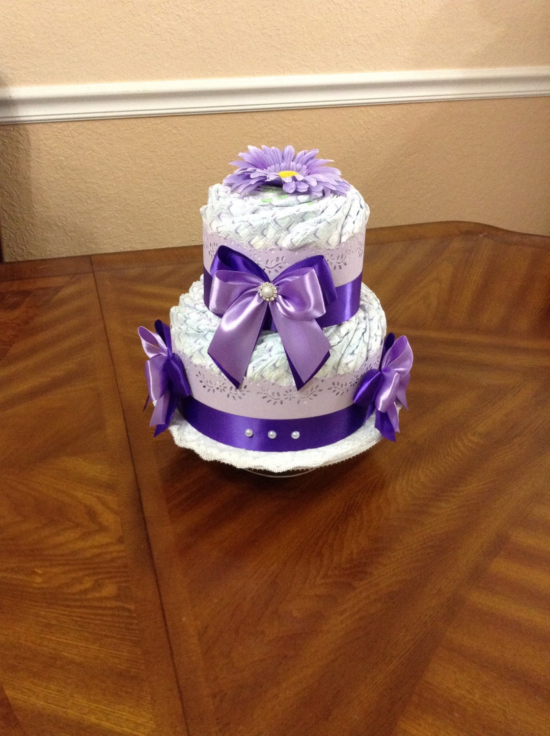 Elegant Diaper Cake/ Purple Diaper Cake/ Elegant Centerpiece/ Baby ...