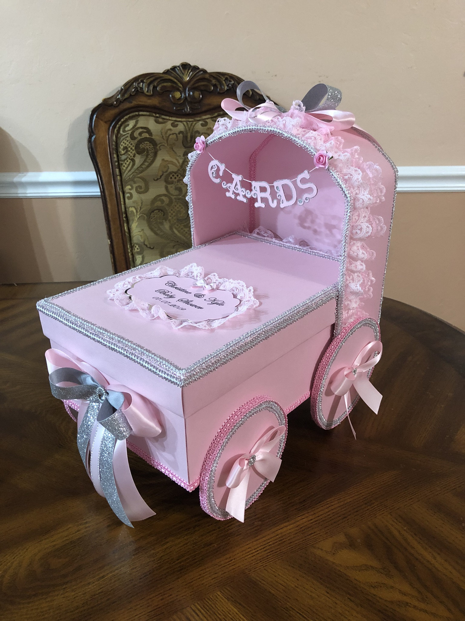 Card Box Stroller/ Pink and Silver Card Box/ Girl Baby Shower ...