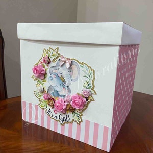 Elephant Card Box/ Elephant Themed Card Box/ Pink and Gold Card Box ...
