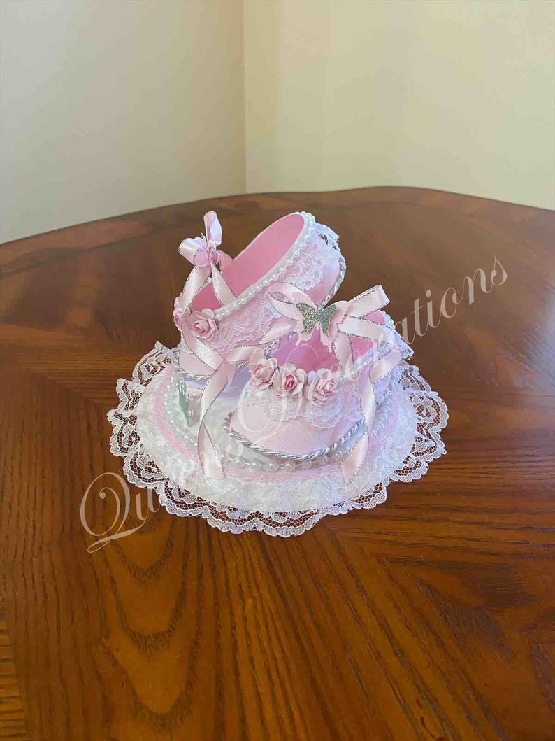 Ballerina Cake Topper Shoes/ Shoe Cake Topper/ Pink and Silver Shoe ...