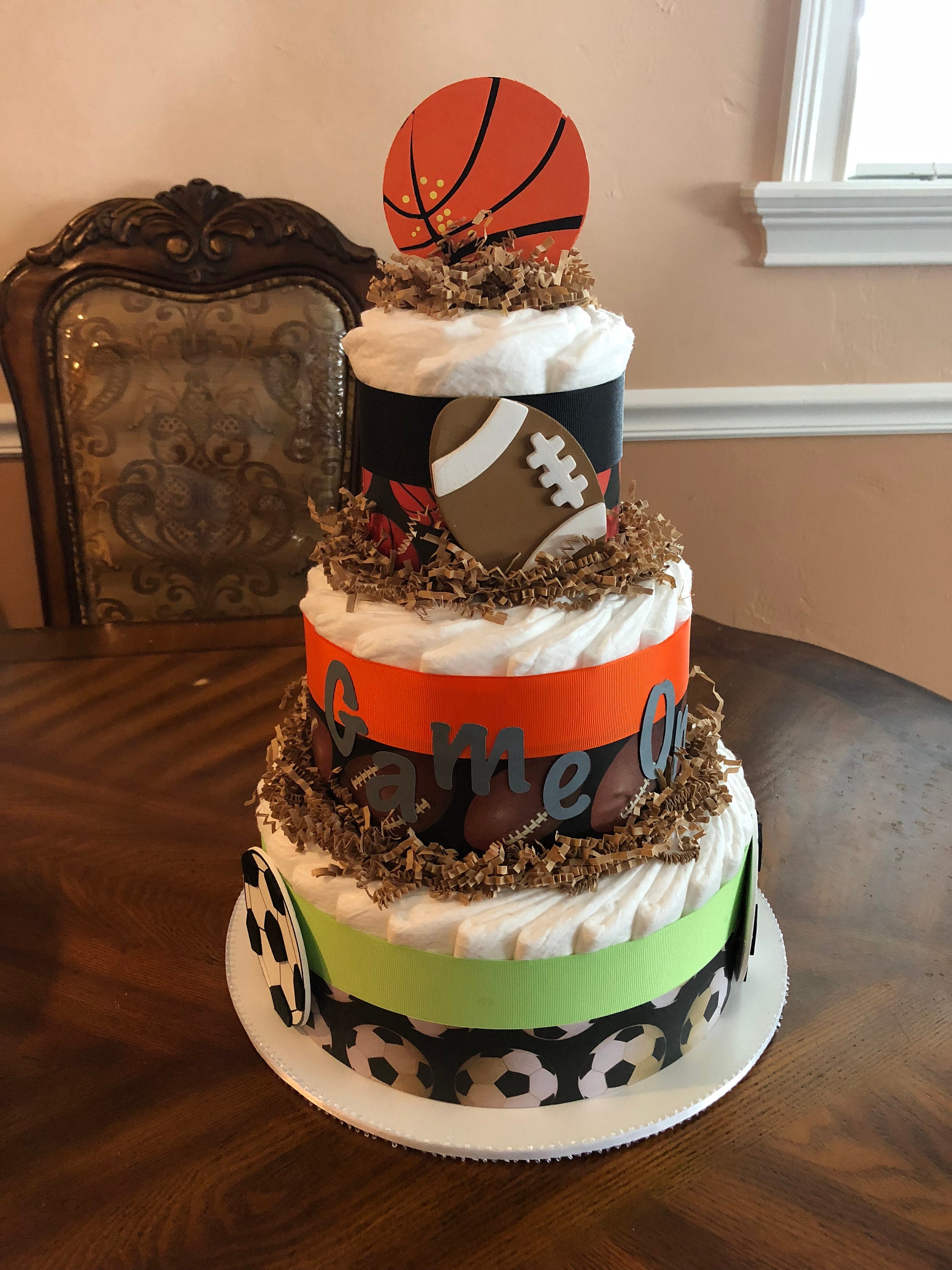 Sports Diaper Cake/ Basketball Diaper Cake/ Football Baby Shower ...