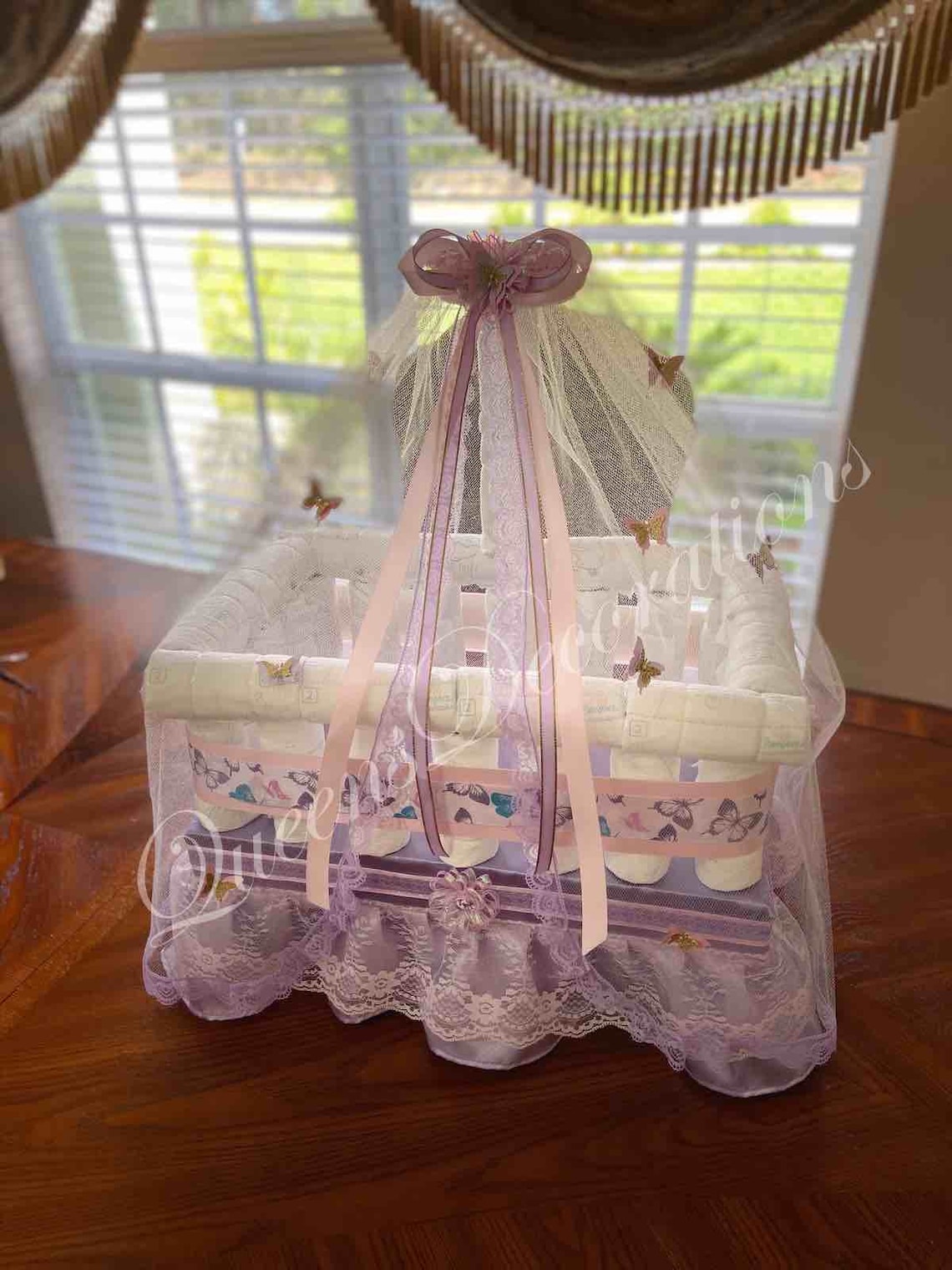 Elegant Diaper Crib/ Girl Baby Shower/ Beautiful Pink and Lavender ...