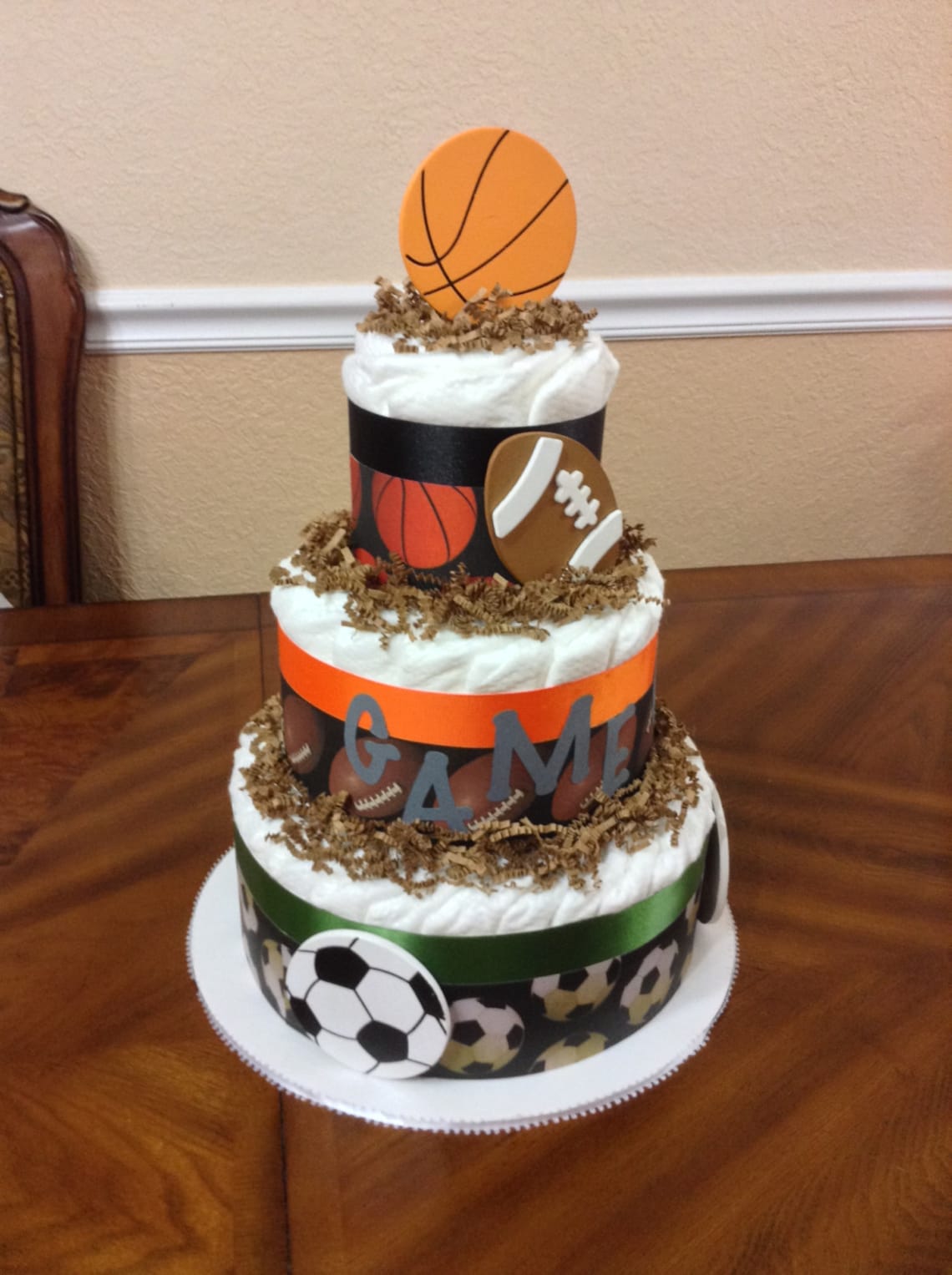 Sports Diaper Cake/ Basketball Diaper Cake/ Football Baby Shower ...