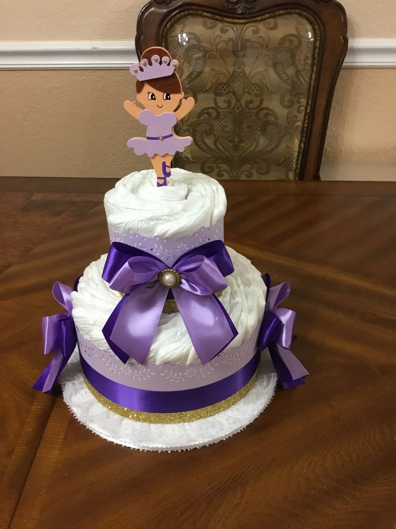 Purple and Gold Diaper Cake/ Cute Girl Diaper Cake/ 2 Tier Diaper Cake ...