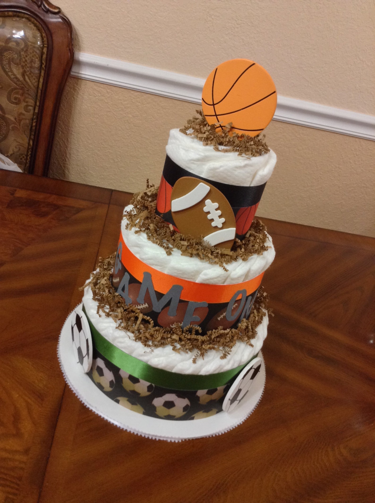 Sports Diaper Cake/ Basketball Diaper Cake/ Football Baby Shower ...