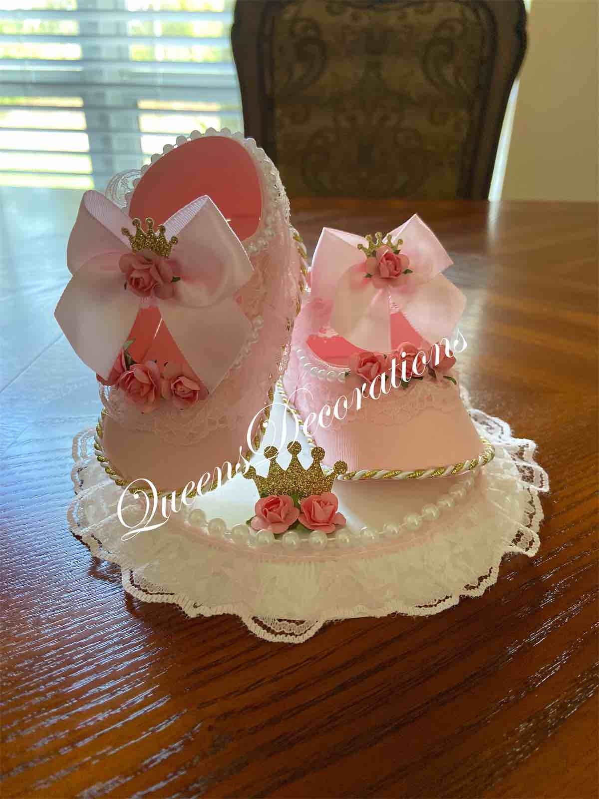 Cake Topper Shoe / Beautiful Pink and Gold Cake Topper/girl Baby Shower ...