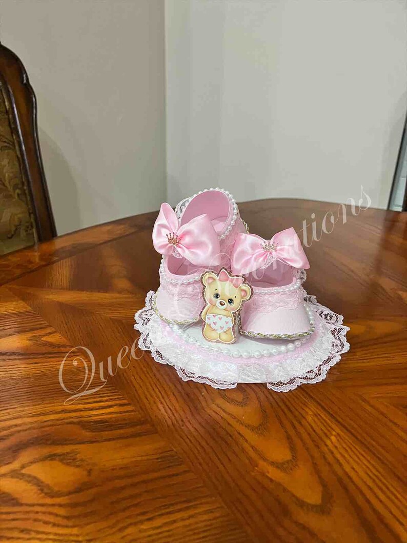 Cute Cake Topper Shoe/ Teddy Bear Baby Girl/ Pink Cake Topper | Etsy