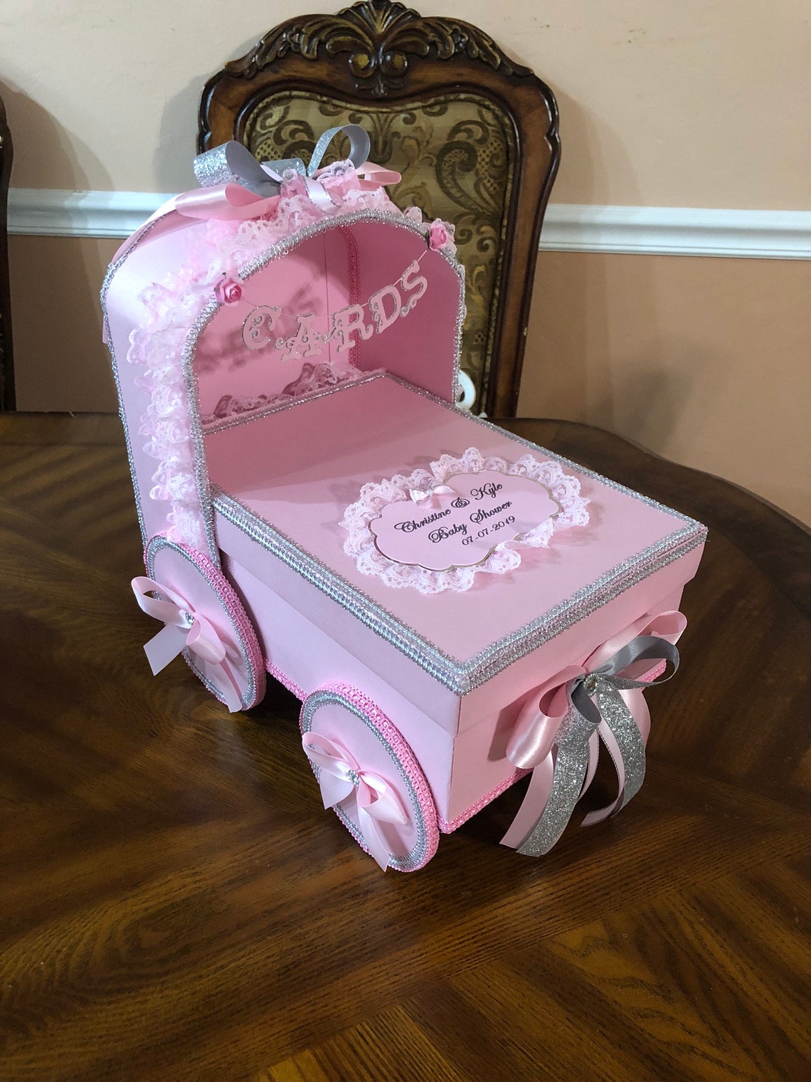 Card Box Stroller/ Pink and Silver Card Box/ Girl Baby Shower ...
