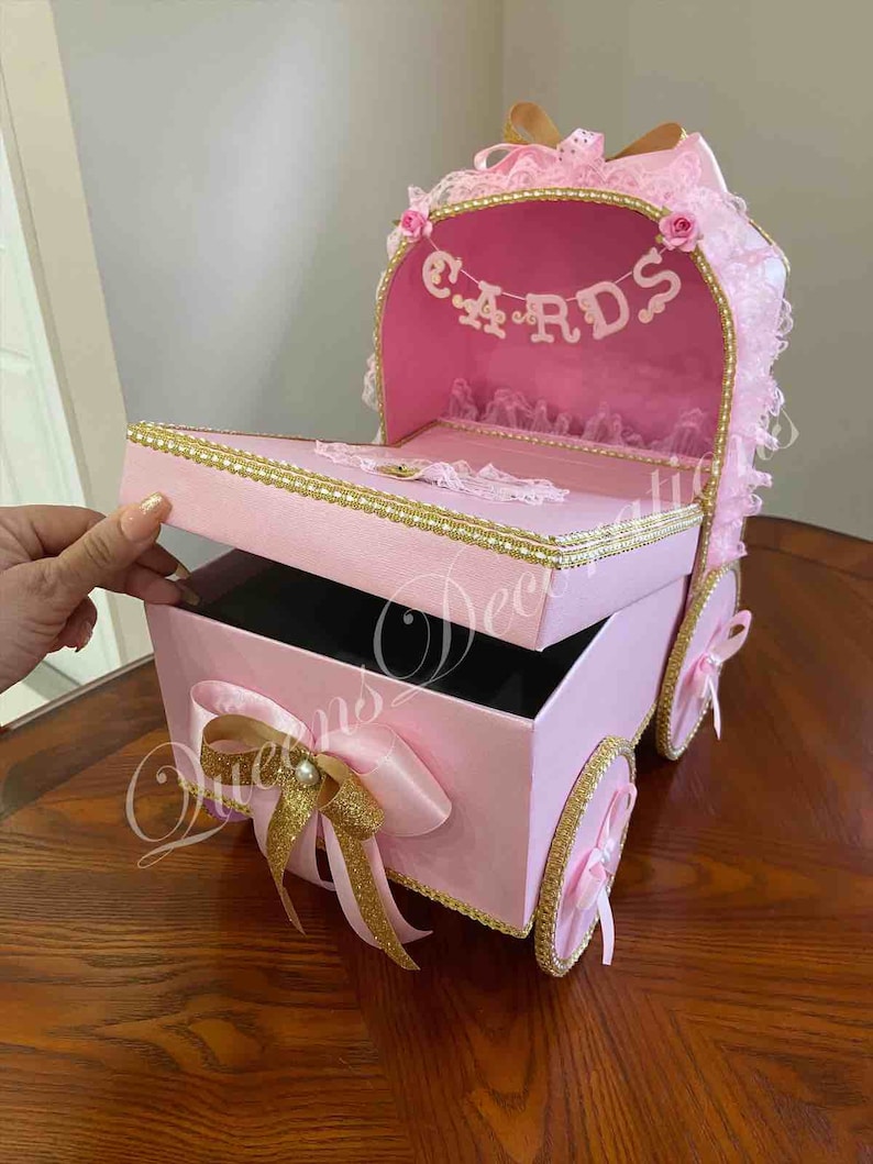 Card Box Stroller/ Pink and Silver Card Box/ Girl Baby Shower ...