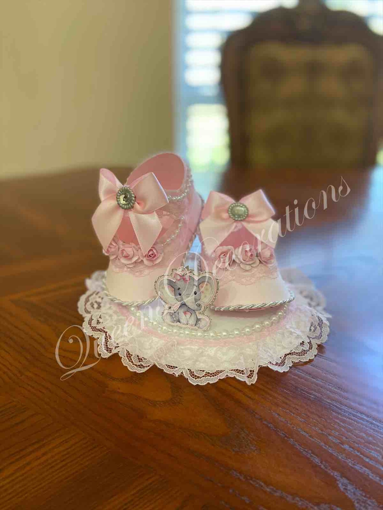 Cake Topper Shoe/ Cute Centerpiece / Pink Baby Shower/ Elephant Theme ...