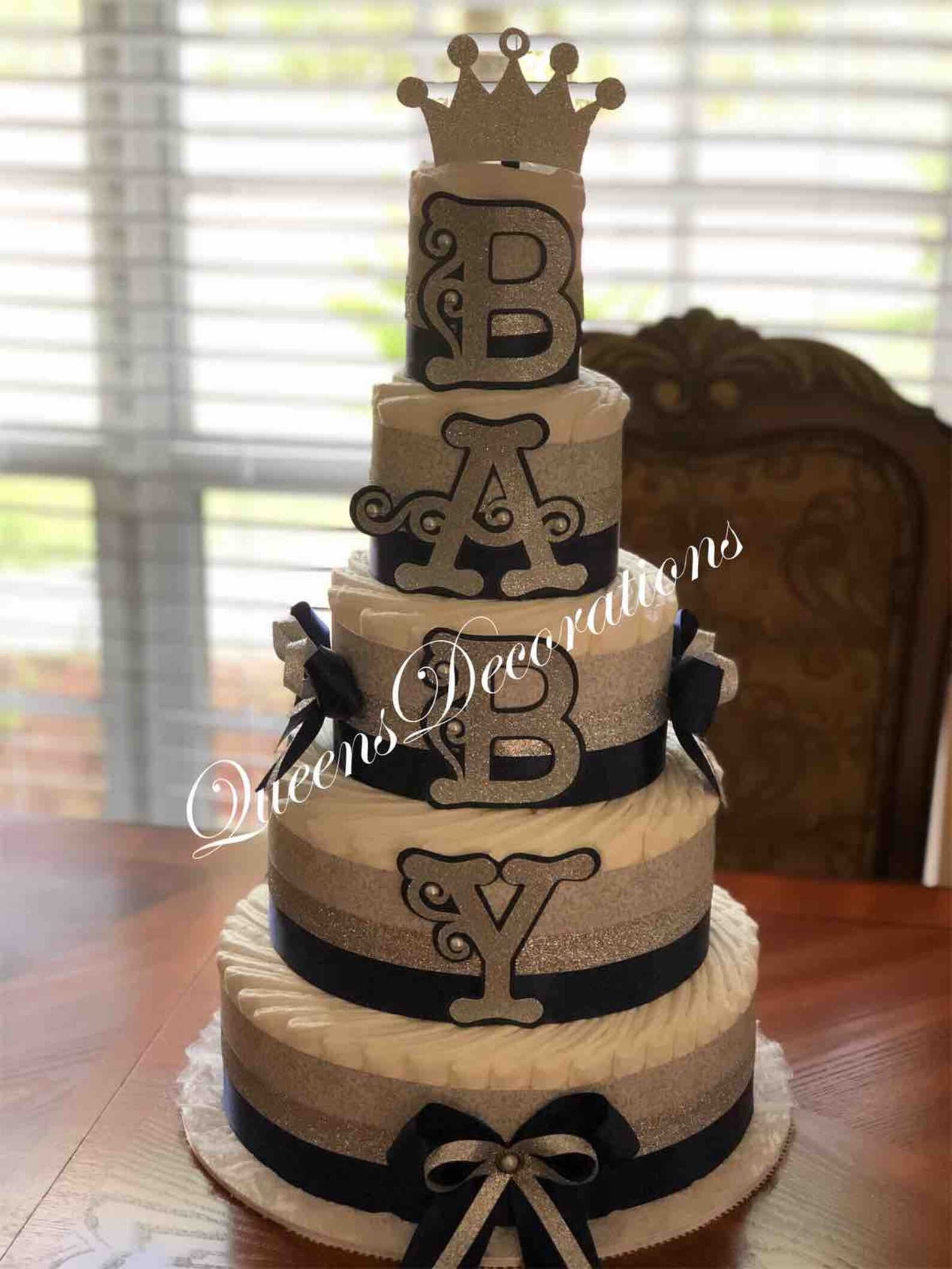 5 Tier Diapers Cake/ Navy Blue and Silver Diaper Cake / Unique | Etsy