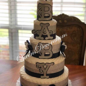 5 Tier Diapers Cake/ Navy Blue and Silver Diaper Cake / Unique Baby ...