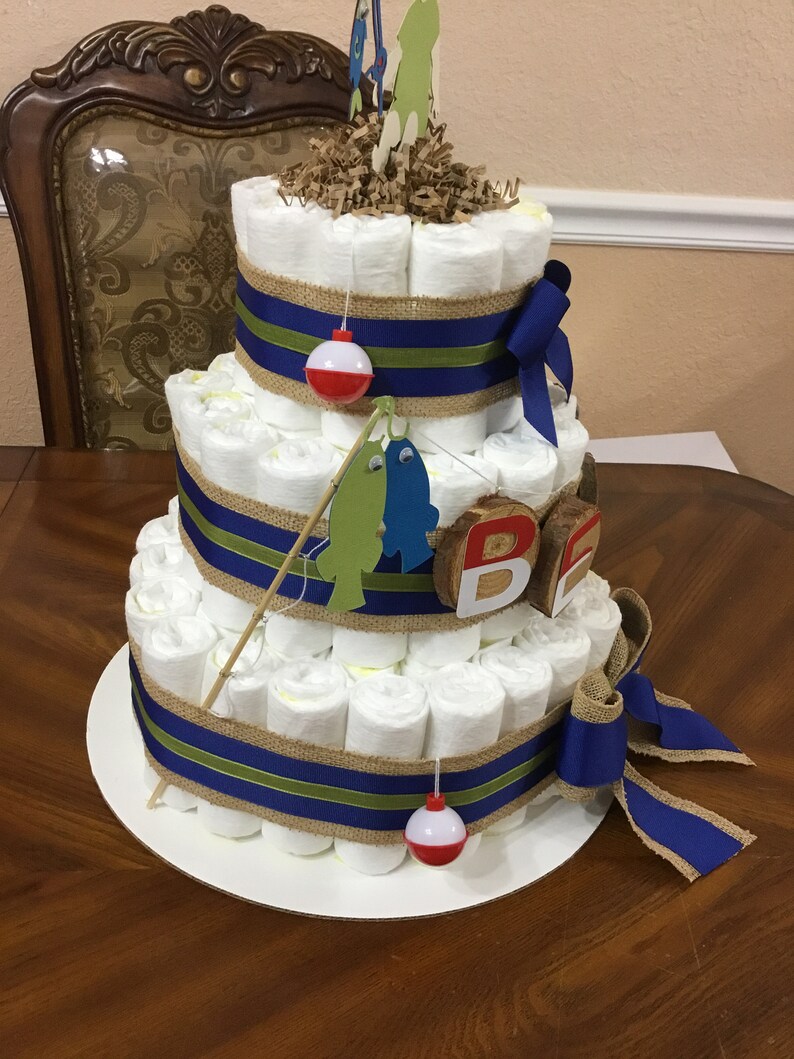 Fishing Theme Diaper Cake/ 3 Tier Diaper Cake/ Boy Baby | Etsy
