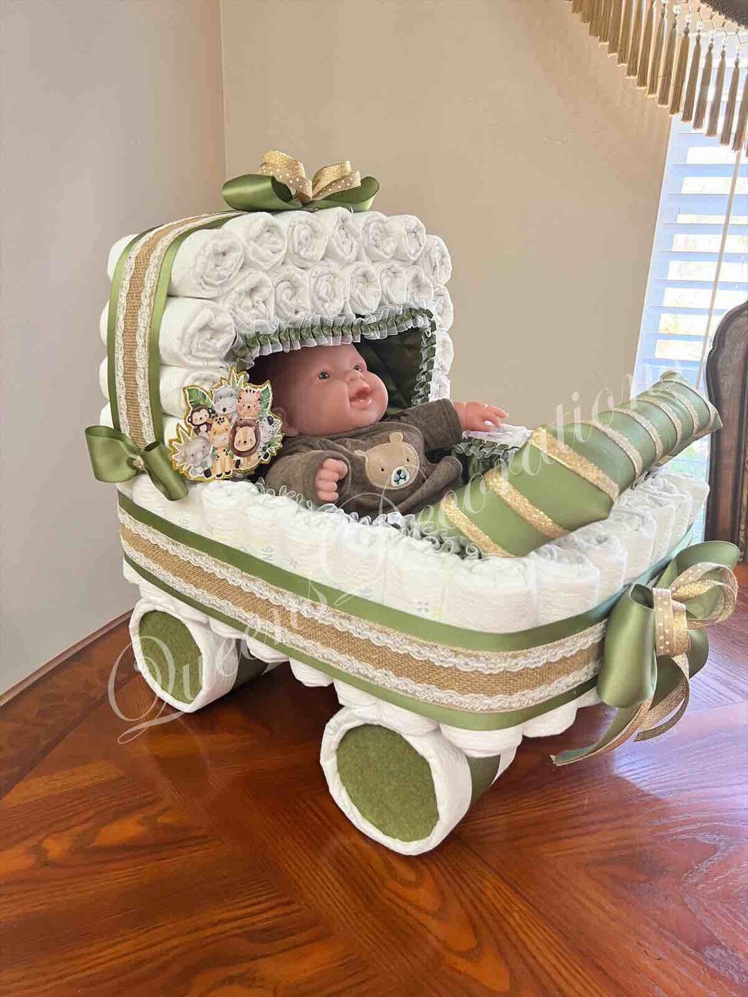 Safari Diaper Stroller/ Centerpiece/ Elegant Gift for Baby Shower ...