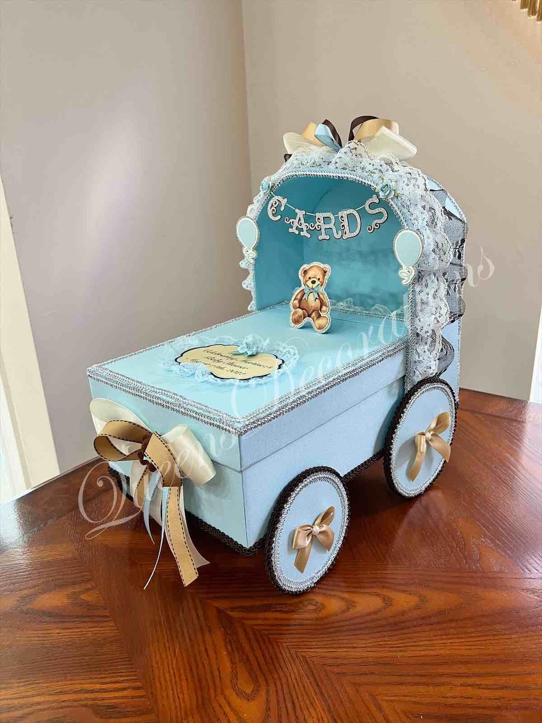 Baby Shower Card Box Stroller / Teddy Bear Baby Card Box/ Beautiful ...
