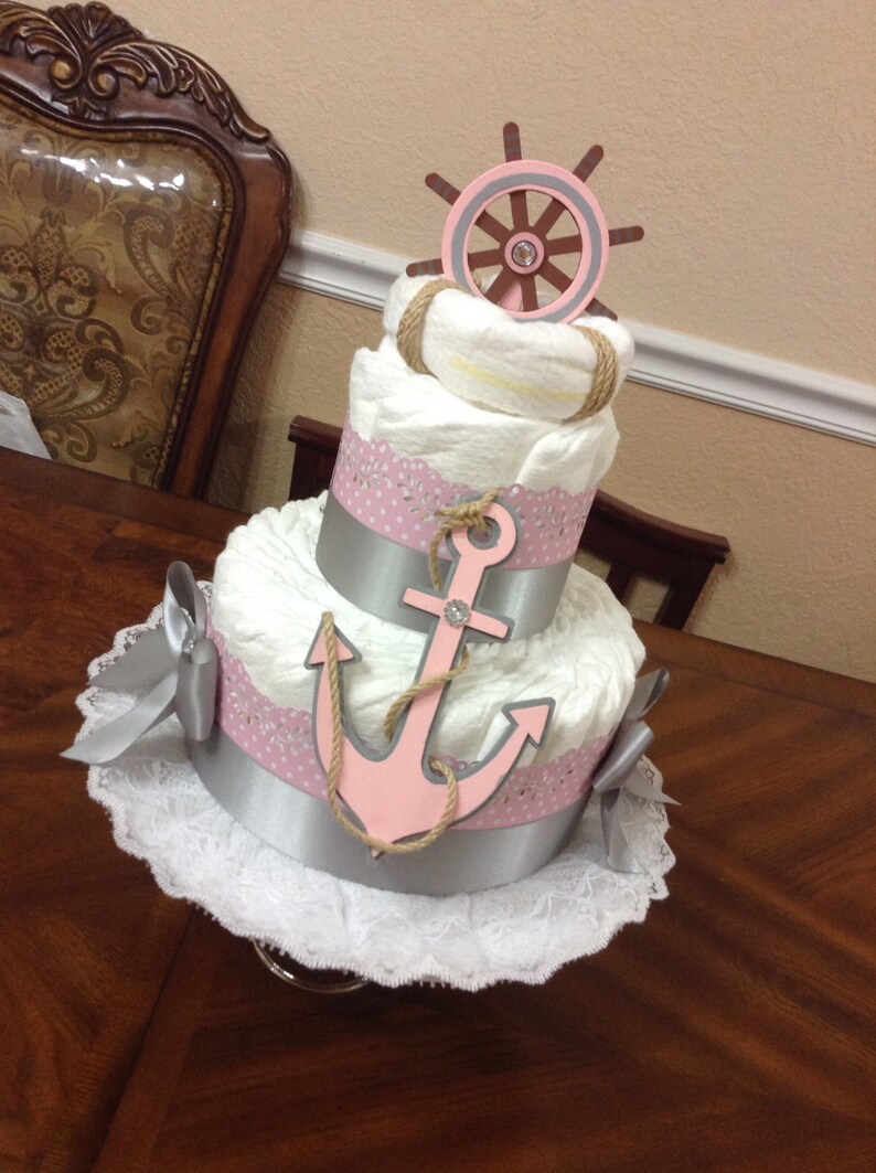 Elegant Diaper Cake/ Nautical Baby Shower/ Centerpiece/ Gift/ - Etsy