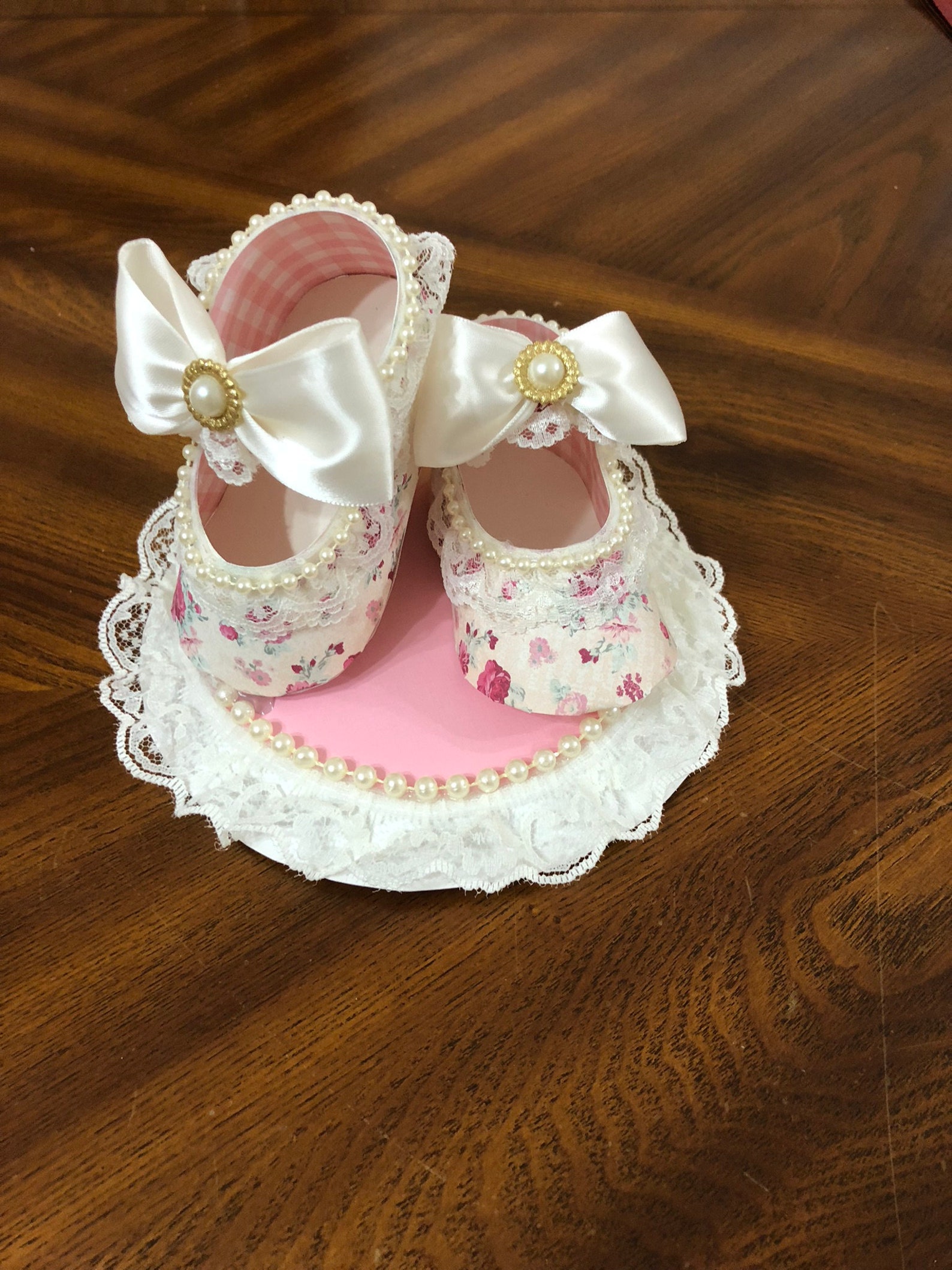 Vintage Floral Shoe Cake Topper/ivory and Pink Shoe Cake Topper/girl ...