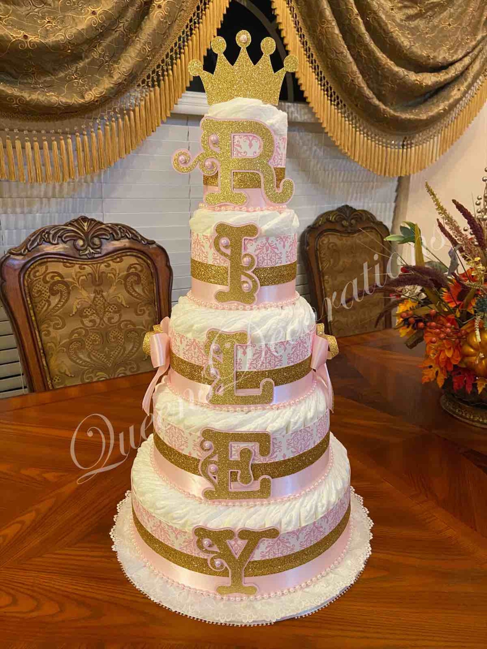 5 Tier Diaper Cake/ Elegant Diaper Cake With Shoe Cake - Etsy