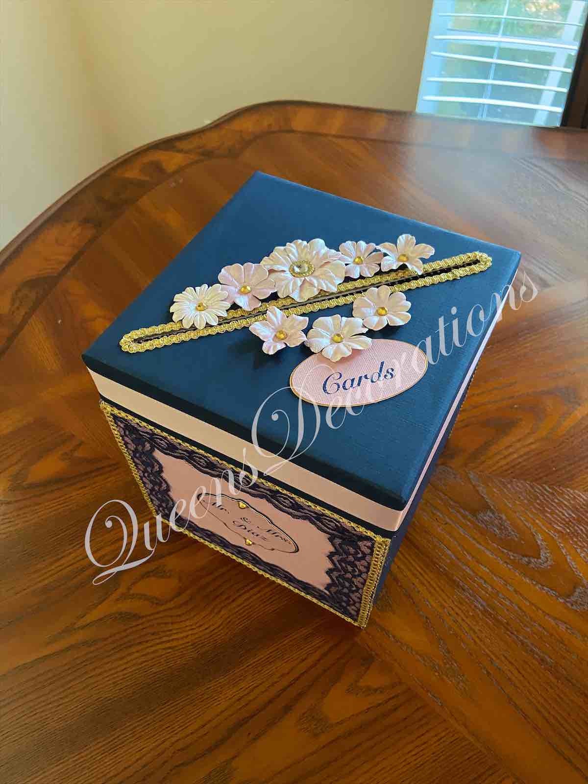 Elegant Wedding Card Box/ Navy Blue & Mauve Card Box/Wedding | Etsy