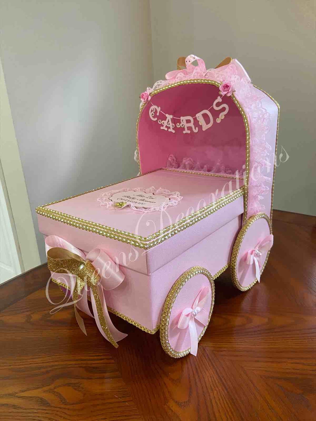 Card Box Stroller/ Pink and Silver Card Box/ Girl Baby Shower ...