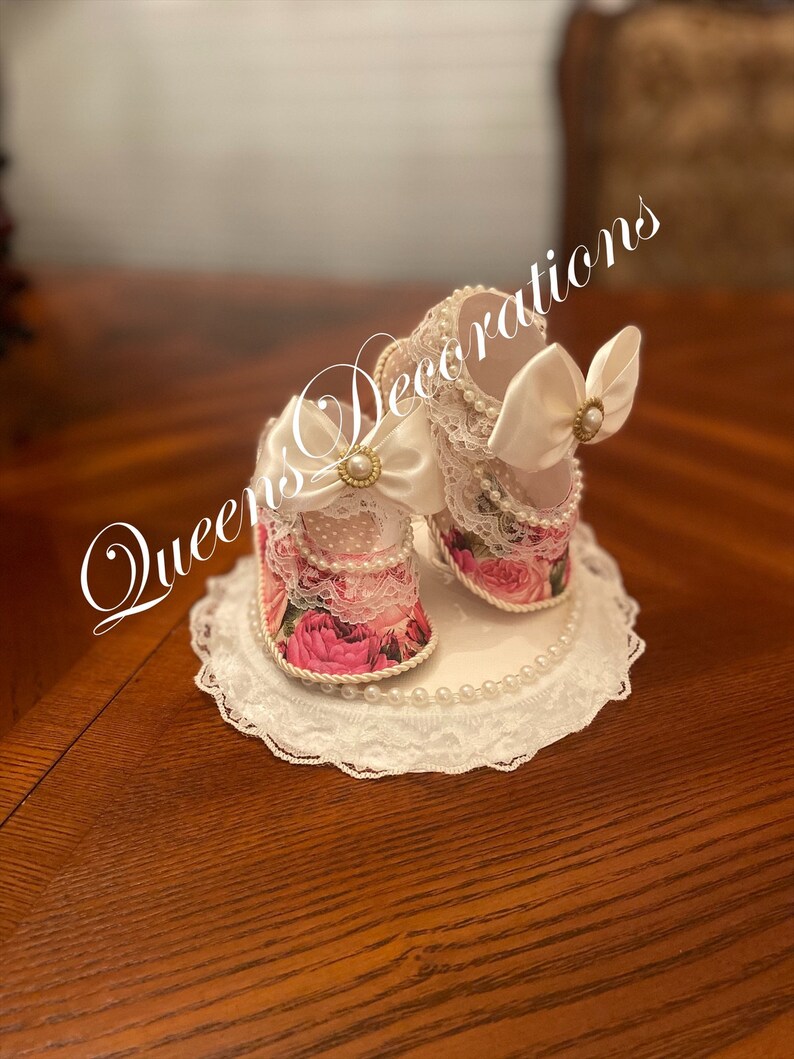 Vintage Floral Shoe Cake Topper/ivory and Pink Cake Topper Shoe/ Girl ...