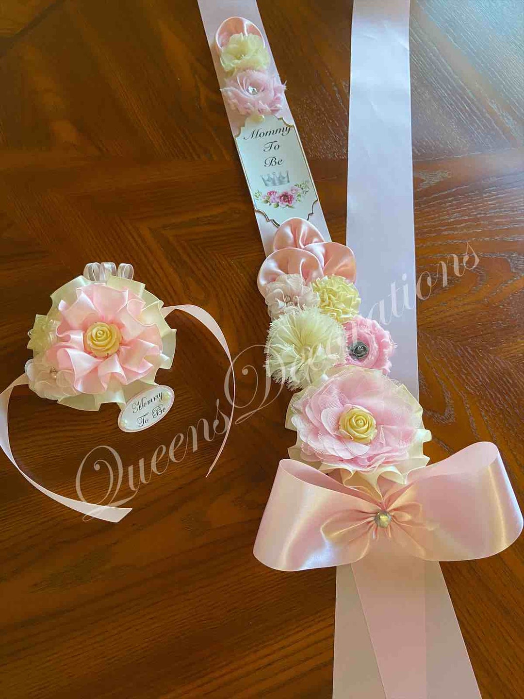 Pink and Ivory Mommy to Be Sash/ Beautiful and Delicate Mommy to Be ...