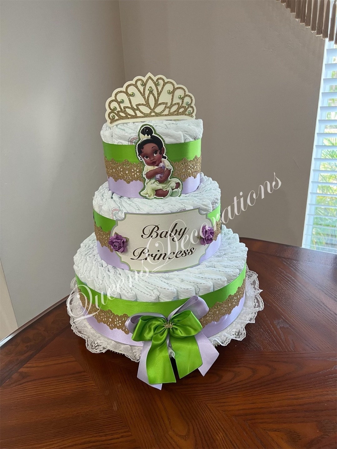 3 Tier Diaper Cake/ Princess Tiana Inspired Diaper Cake/ Girl Baby ...